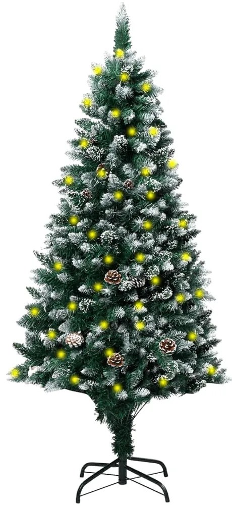 3077445 vidaXL Umělý vánoční stromeček s LED diodami a šišky bílý sníh 150 cm