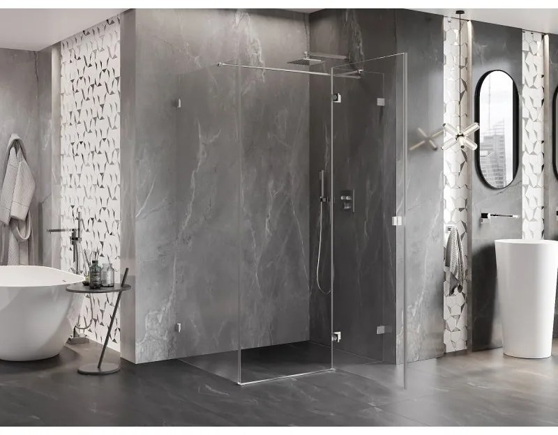 Mexen Lunar T, sklopný pravý sprchový kout 140 x 100 cm, 8mm čiré sklo, chromový profil, 834T-140-100-01-00-P