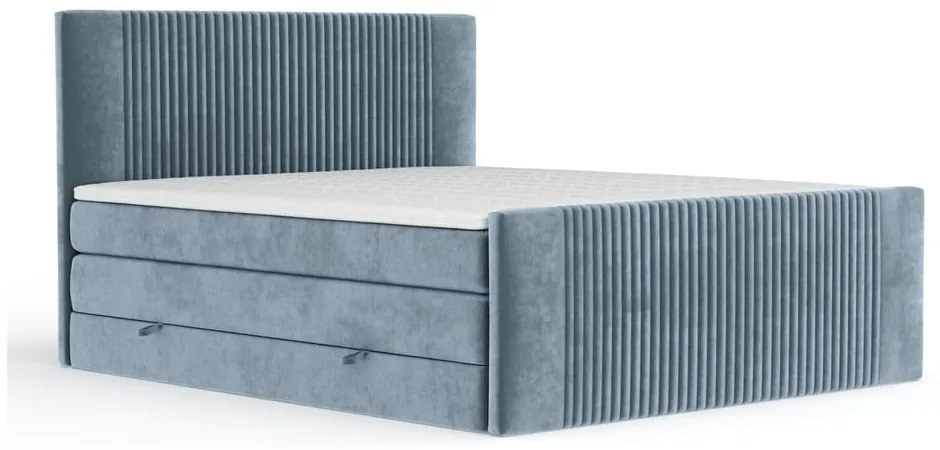 Modrá boxspring postel s úložným prostorem 160x200 cm Bergamo – Maison de Rêve