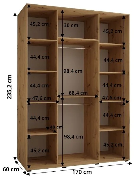 Šatní skříň ASIRI 4 - 170/60 cm, bílá / černá