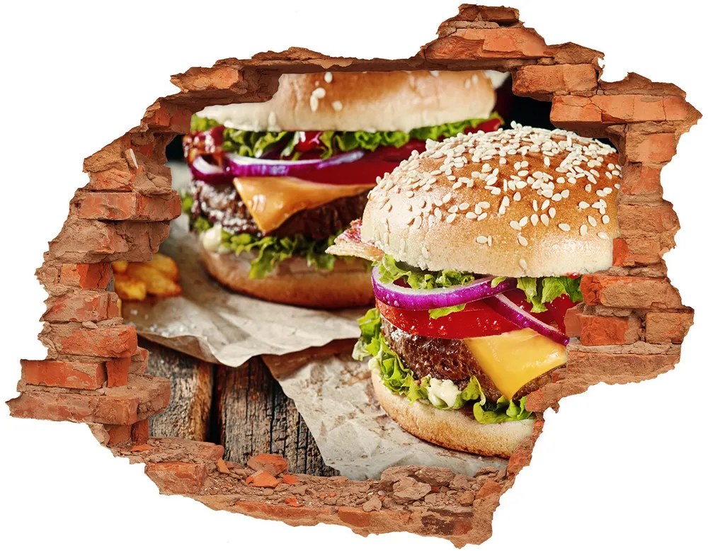 Wallmuralia Nálepka 3D díra beton Hamburgery 90x70 cm