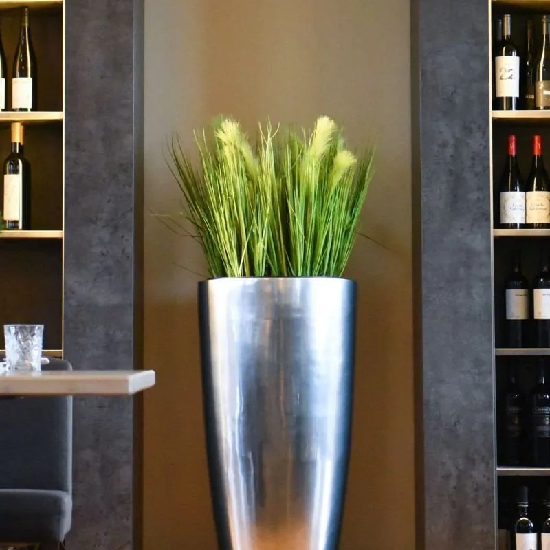 Exkluzivní květináč CITY 100, sklolaminát, výška 100 cm, stříbrná metalíza