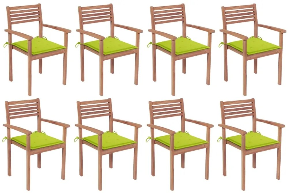 3072611 vidaXL Stohovatelné zahradní židle s poduškami 8 ks masivní teak