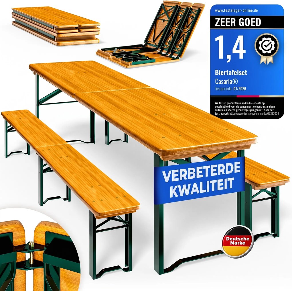 Pivní set se stolem a lavicemi 220cm skládací 10 osob vysoké nosnost masivní dřevo
