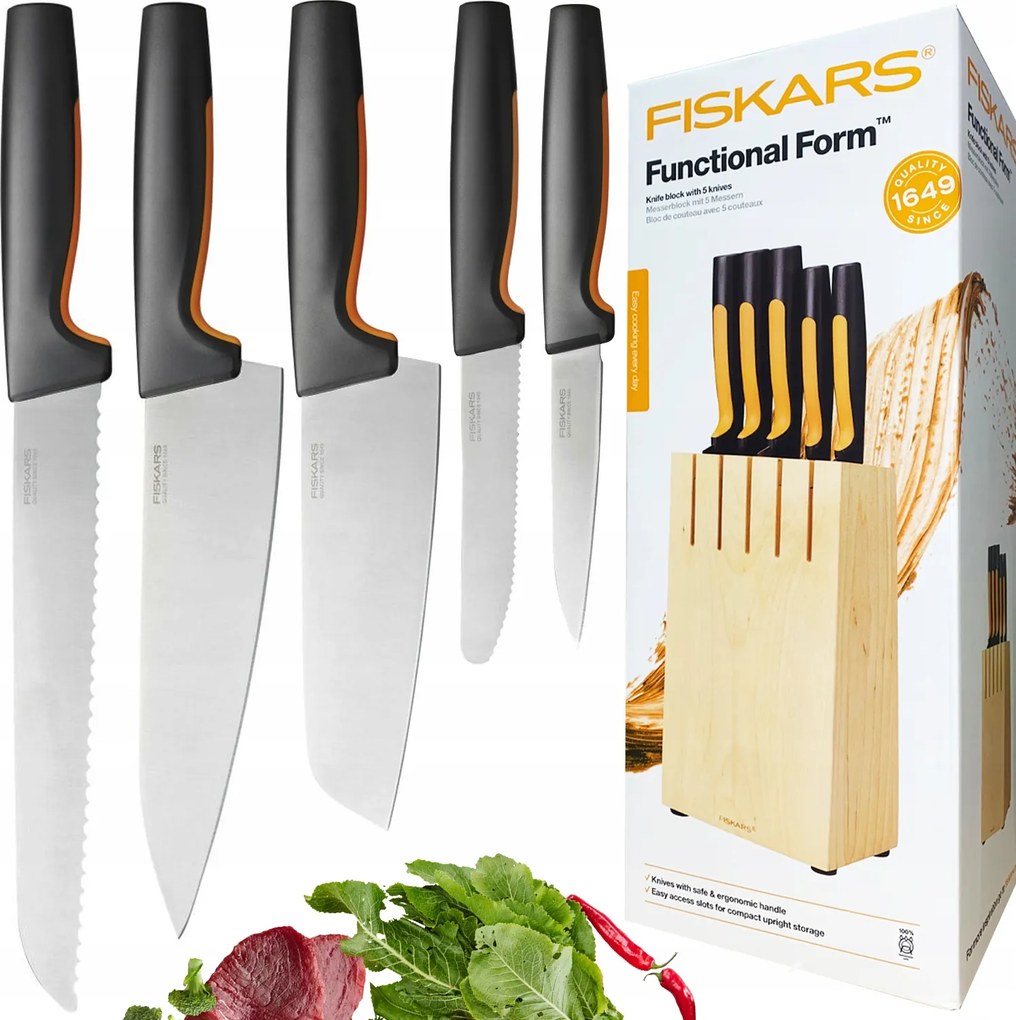 Fiskars Ff Sada 5 šéfových nožů v bloku