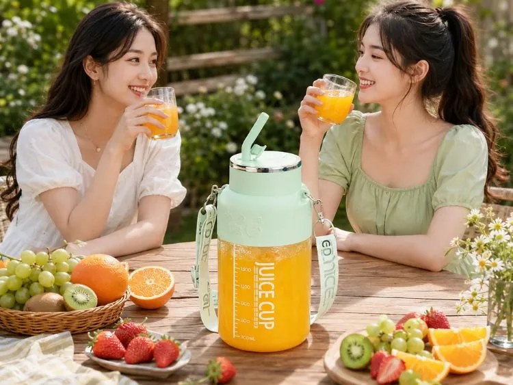Verk Group Láhev s mixérem usb 1200 ml, hrnek na smoothie, šejker se slámkou a páskem