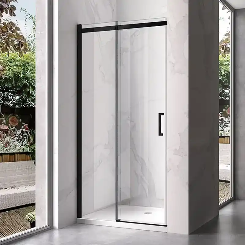 BPS-koupelny Posuvné sprchové dveře HYD-PD09 100 černá/transparent pro  instalaci do niky | BIANO
