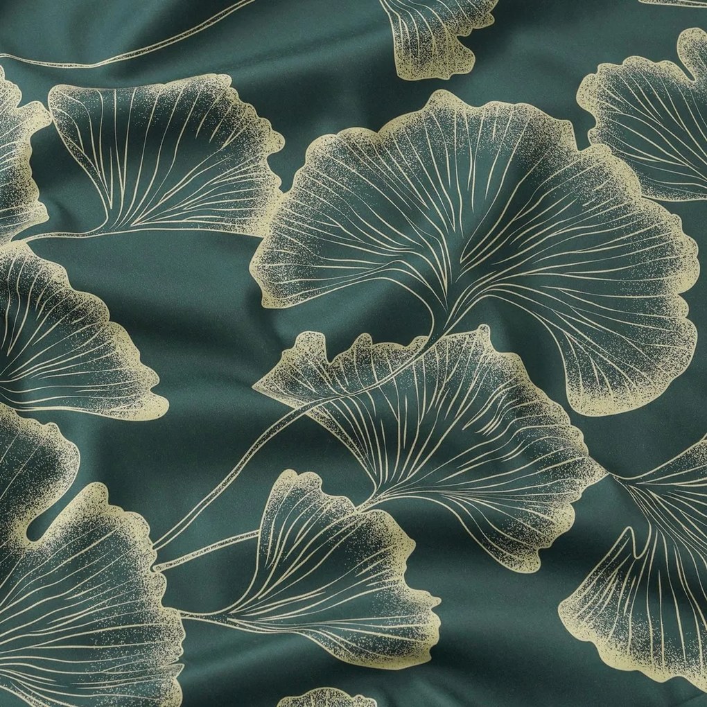 Goldea povlak na polštář z bavlněného saténu - listy ginkgo na tmavě zeleném 50 x 60 cm