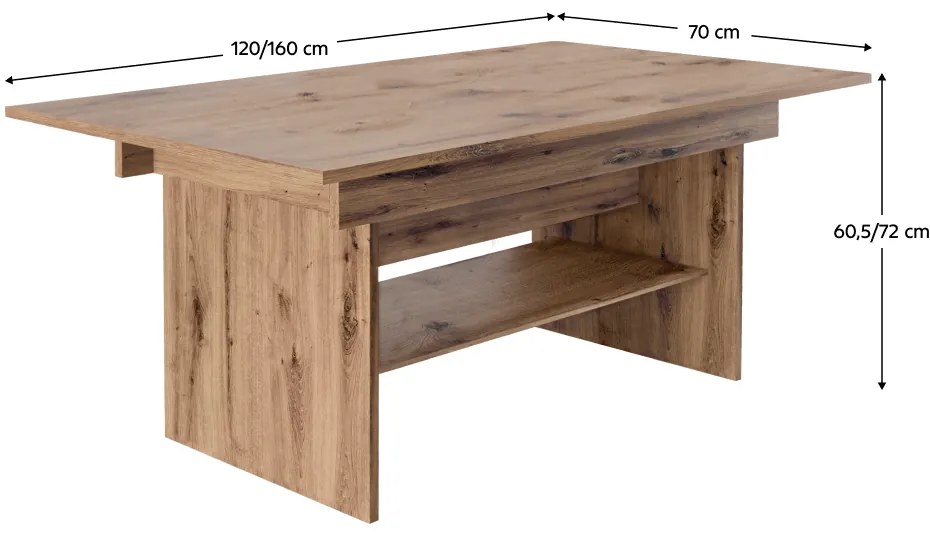 Kondela Jídelní/konferenční rozkládací stůl, dub artisan, 120/160x70 cm, LAVKO NEW