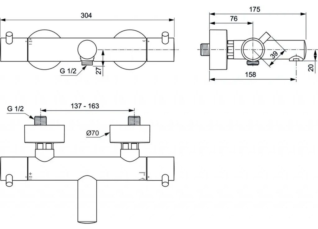 Ideal Standard CeraTherm T125 - Vanová termostatická baterie nástěnná, chrom A7588AA