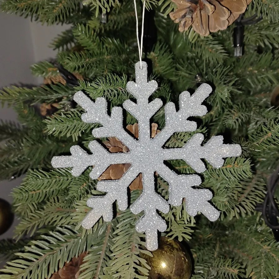 Vánoční ozdoba vločka IV, pr. 15 cm, stříbrná, překližka, venkovní