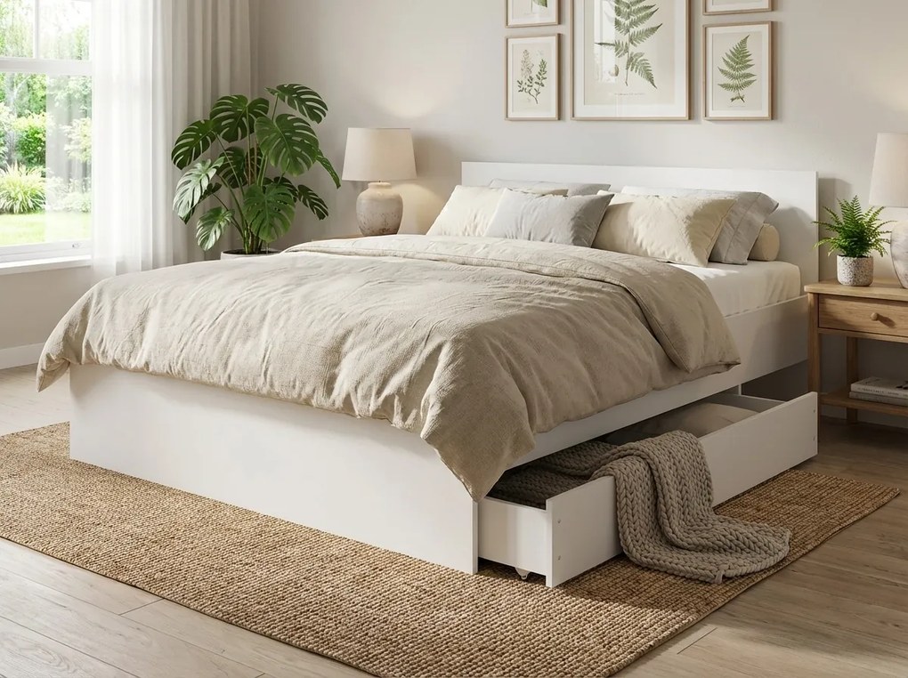 Postel ELISA 140 x 200 cm, bílá Matrace: Matrace Coco Maxi 20 cm, Rošt: S laťkovým roštem