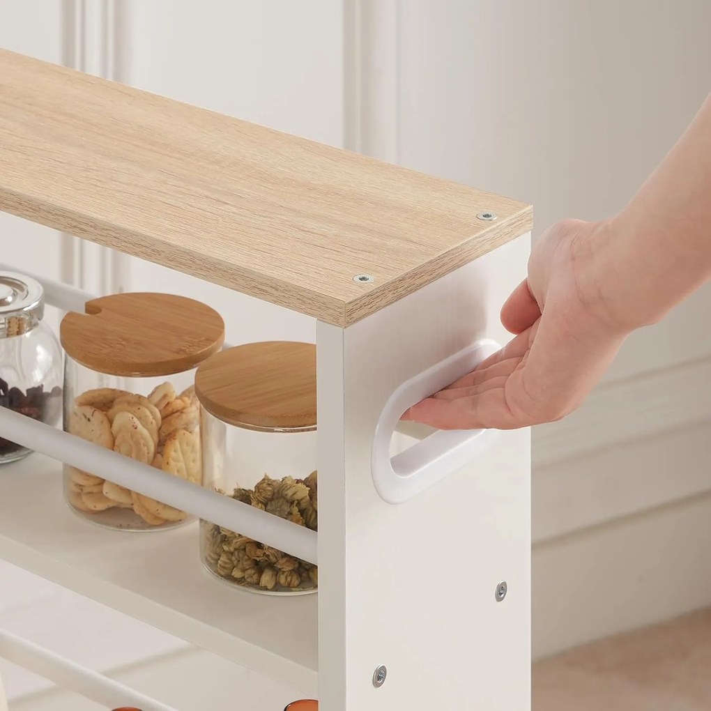 Úzký pojízdný kuchyňský regál Vasagle Tonari 45 cm bílý/hnědý