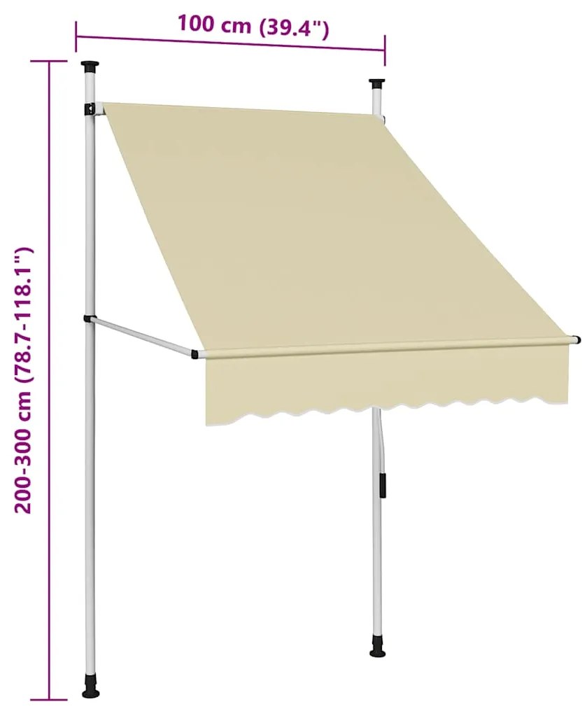 vidaXL Marketos Ručně zatahovací markýza 100 cm krémová