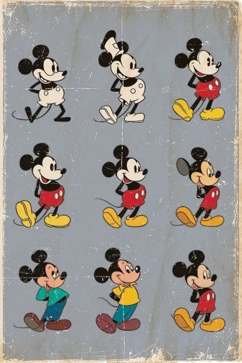 Plakát, Obraz - MICKEY MOUSE - MYŠÁK MICKEY - evolution, (61 x 91.5 cm)