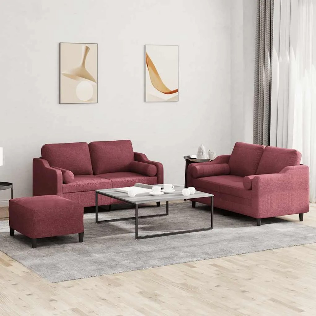 3dílná sedací souprava s polštáři vínová textil 3201832