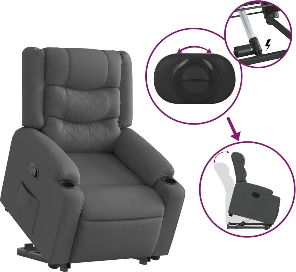 Zvedací polohovací křeslo tmavě šedé textil 3206574