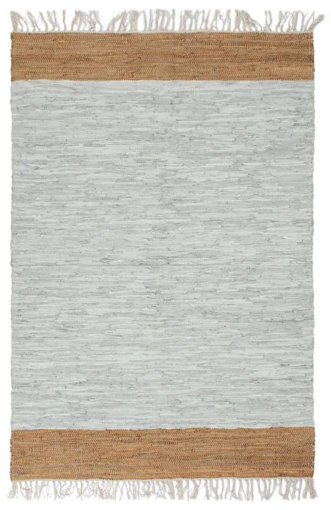 Ručně tkaný koberec Chindi kůže - světle šedý/bronzový | 80x160 cm