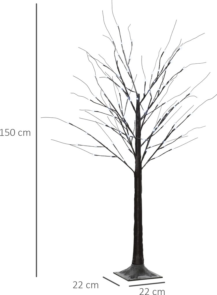 HOMCOM 150 cm umělý březový stromek s 96 LED světly a umělým sněhem pro vánoční výzdobu a oslavy, ideální na večírky, svatby | Aosom.de