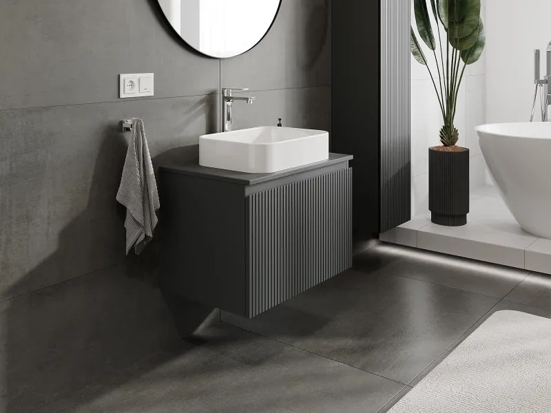 Mexen Rivel, koupelnová skříňka 70 cm, 1 zásuvka, drážkovaná, grafitová matná, 91A20-07047-1-BF66