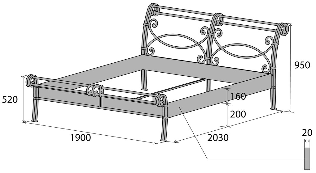 Nábytek ATIKA s.r.o. Kovová postel BELLA GRANDE Barevne provedení: černá, Rozměr: 200 x 200 cm