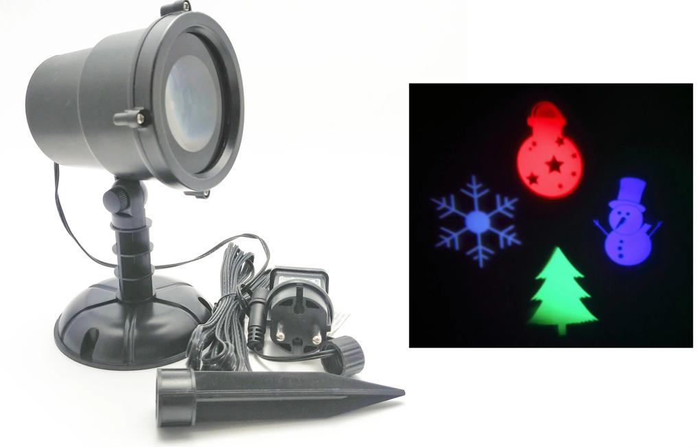 Venkovní dekorativní projektor - různé vánoční motivy, sněhulák, vločka, stromeček a baňka