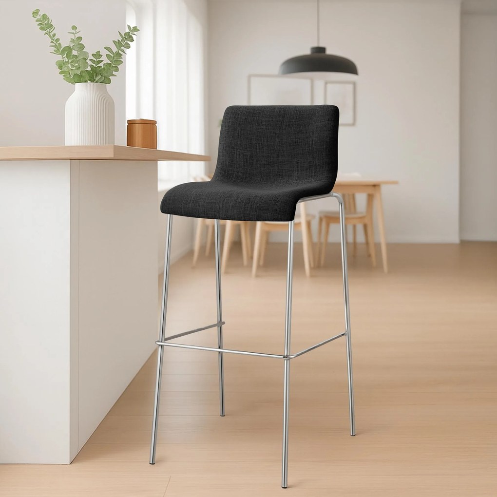 Sada 2 barových židlí Hoover látka čtyřnohá konstrukce chromovaná konstrukce – tmavě šedá