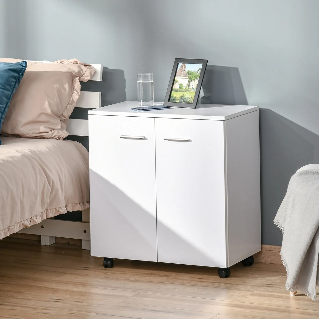 HOMCOM Mobilní TV Stánek Dřevěný Kancelářský Regál S Kolíčky a 2 Dveřmi 60x35x65cm