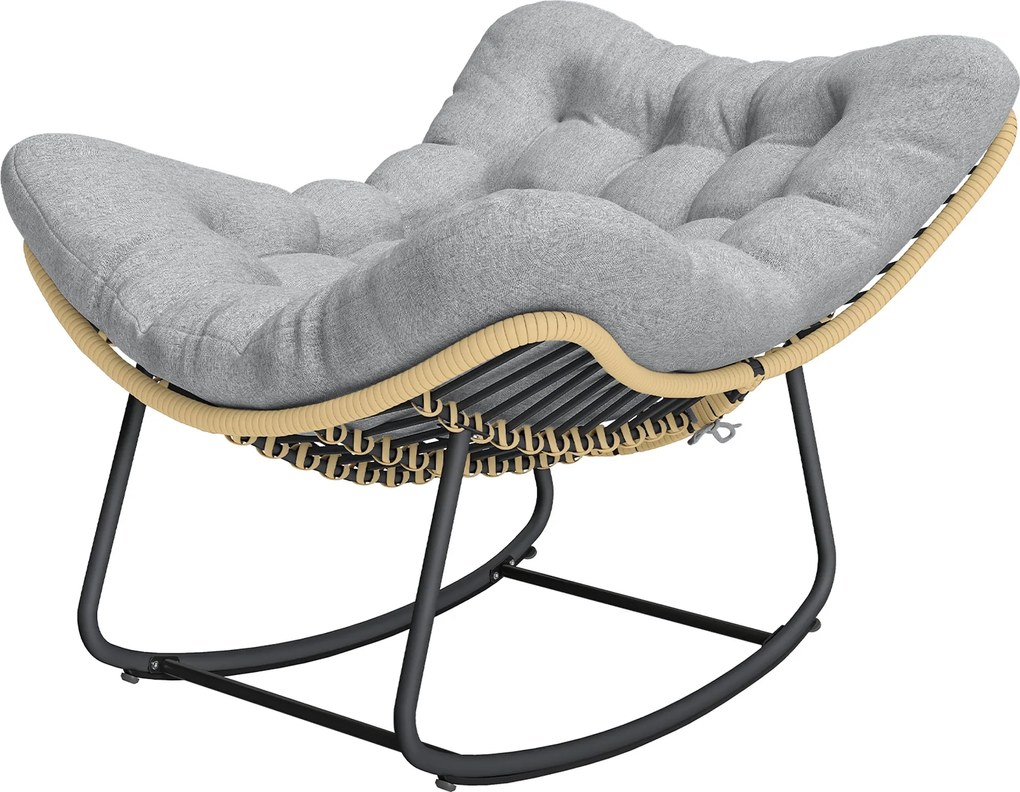 Outsunny ratanové houpací křeslo s tlustým polštářem, interiér/exteriér, 87 x 110 x 70 cm – šedé | Aosom