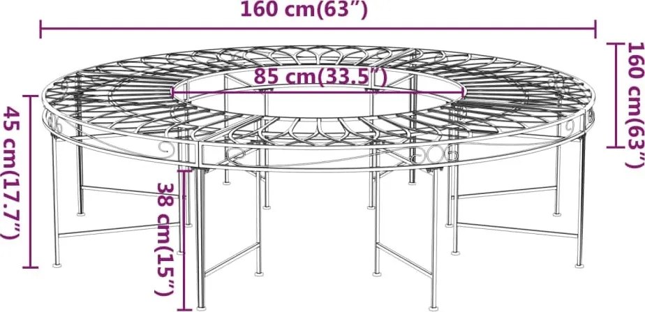 vidaXL Kruhová lavice kolem stromu Ø 160 cm černá ocel [318821]