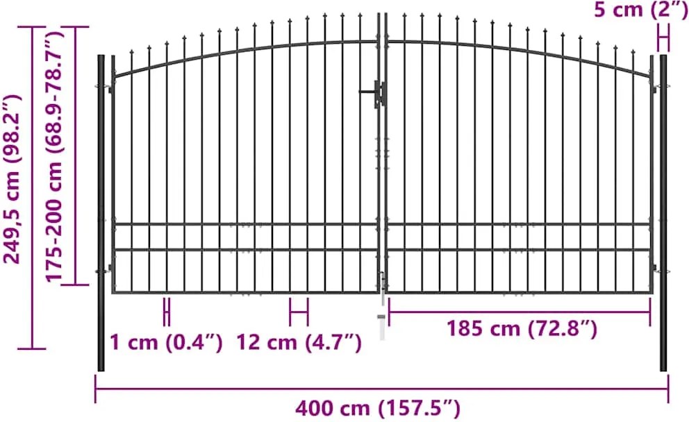 Dvoukřídlé plotové brány Woerden s kopím nahoře 400 x 249,5 cm 145742