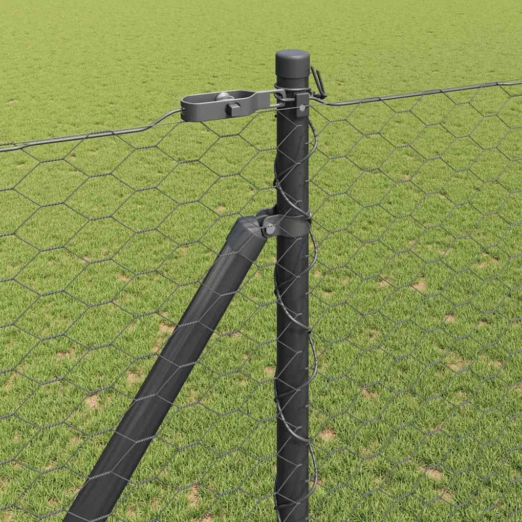 Hexagonální plot s podpěrou 100 x 1,6 m Ocel potažená PVC Šedá 3353322
