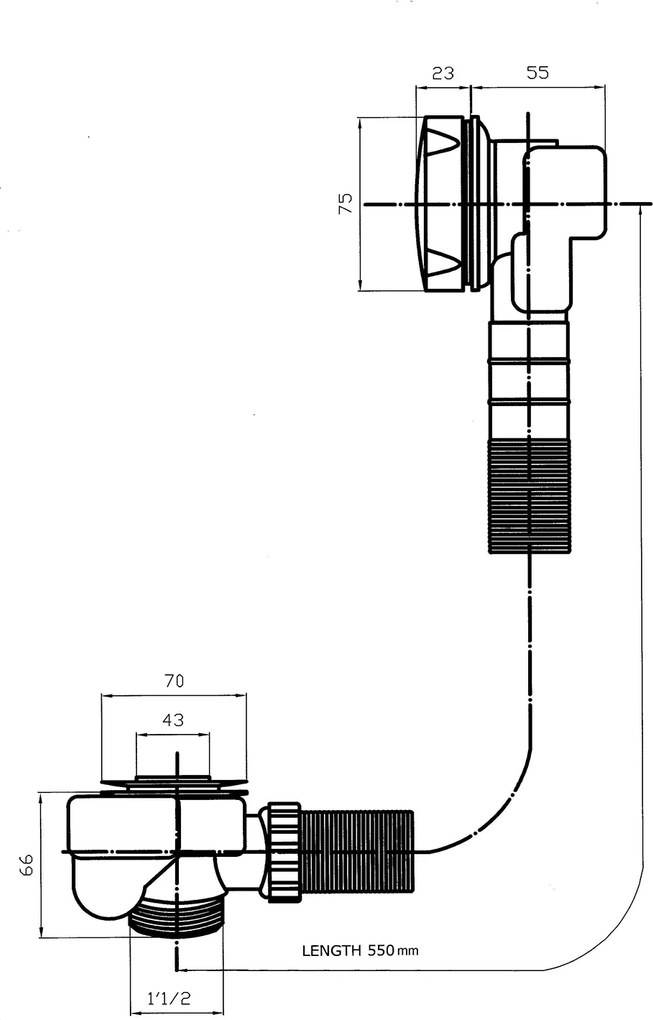Sapho SENATOR vanová souprava s bovdenem, délka 550mm, zátka 72mm, nerez ( VR115528 )