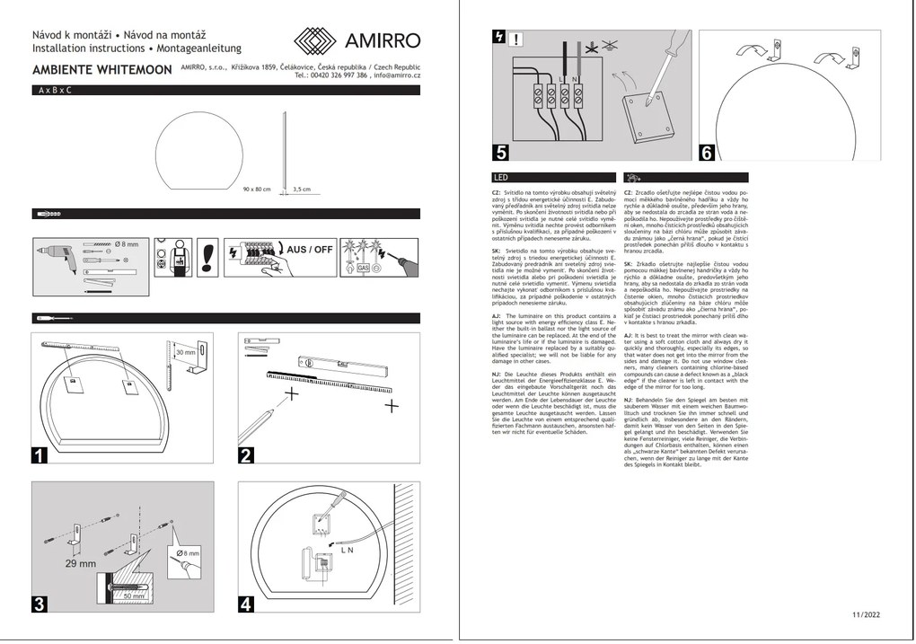 AMIRRO Zrcadlo Ambiente WHITEMOON 90 x 80 cm na chodbu do předsíně nástěnné do koupelny na zeď 411-484