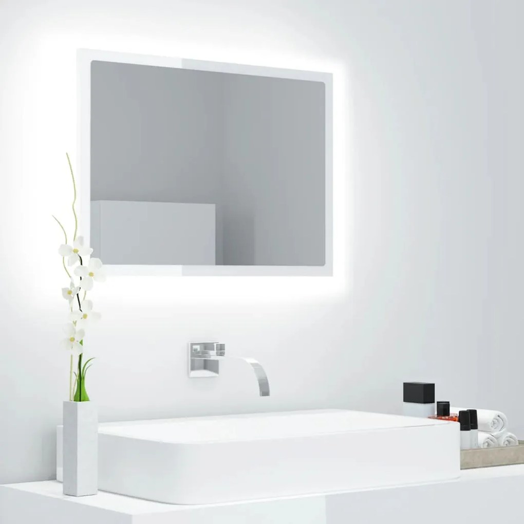 804921 vidaXL LED koupelnové zrcadlo bílé vysoký lesk 60x8,5x37cm dřevotříska