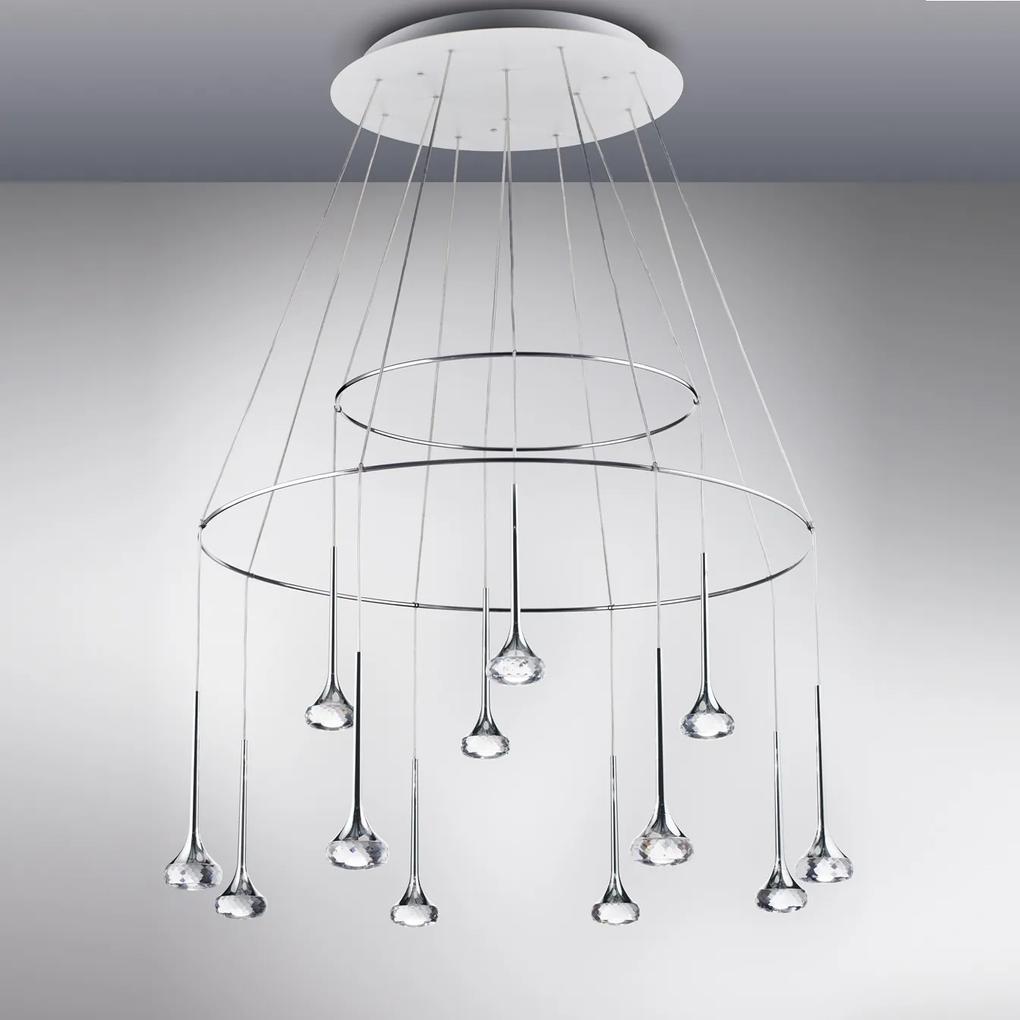 Axo light SPFAIR12CSCRLED Fairy, designové kruhové závěsné svítidlo, 12x6,4W LED, chrom, křišťálové sklo, průměr 60cm