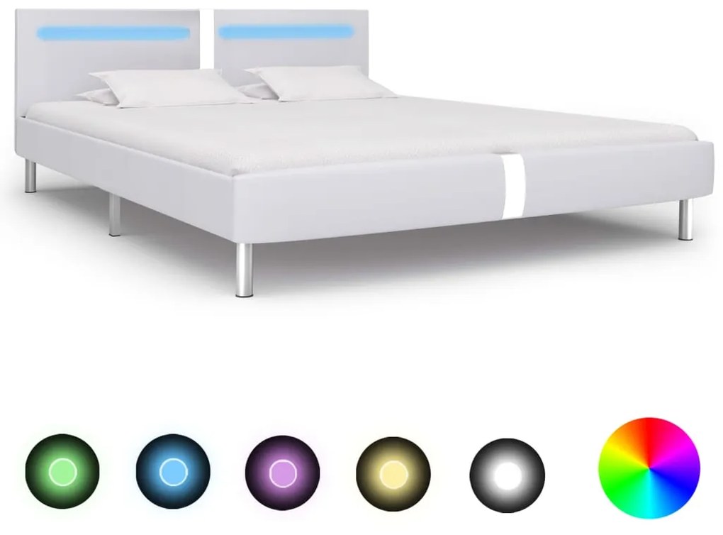 280854 vidaXL Rám postele s LED světlem bílý umělá kůže 160 x 200 cm