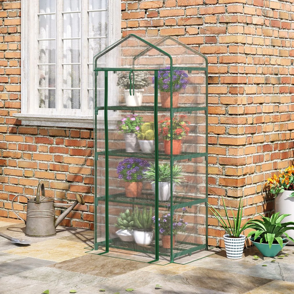 Fóliový skleník Outsunny Skleník pro rajčata se 4 policemi, chladicí rám v zelené barvě, 70x50x160cm