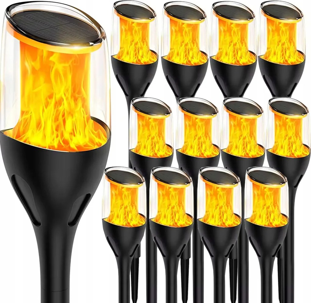 BERGE 12x Solární LED Lampa Svítilna S Plamenem 65 cm Silná PREMIUM