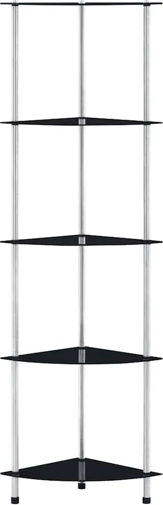 5patrová police černá 30 × 30 × 130 cm tvrzené sklo 249521