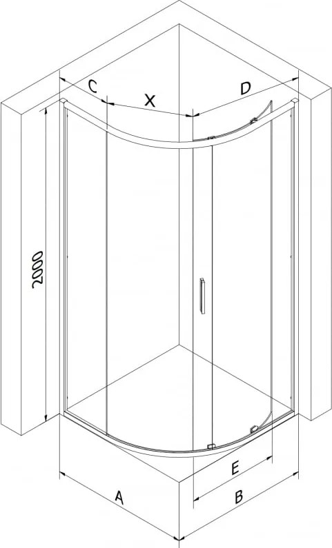 Mexen Exo, čtvrtkruhový sprchový kout s posuvnými dveřmi 80 x 80 cm, 6mm čiré sklo, chromový profil, 8131-080-080-01-00