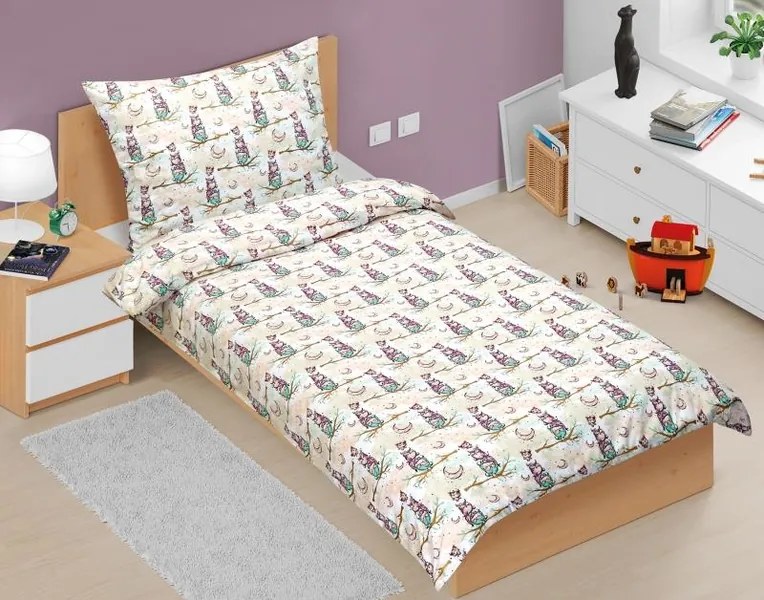 Bellatex Povlečení bavlněné 140x200, 70x90 cm Sovička na větvi