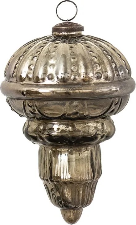 Hnědo-stříbrná antik vánoční skleněná ozdoba XL - Ø 14*22 cm