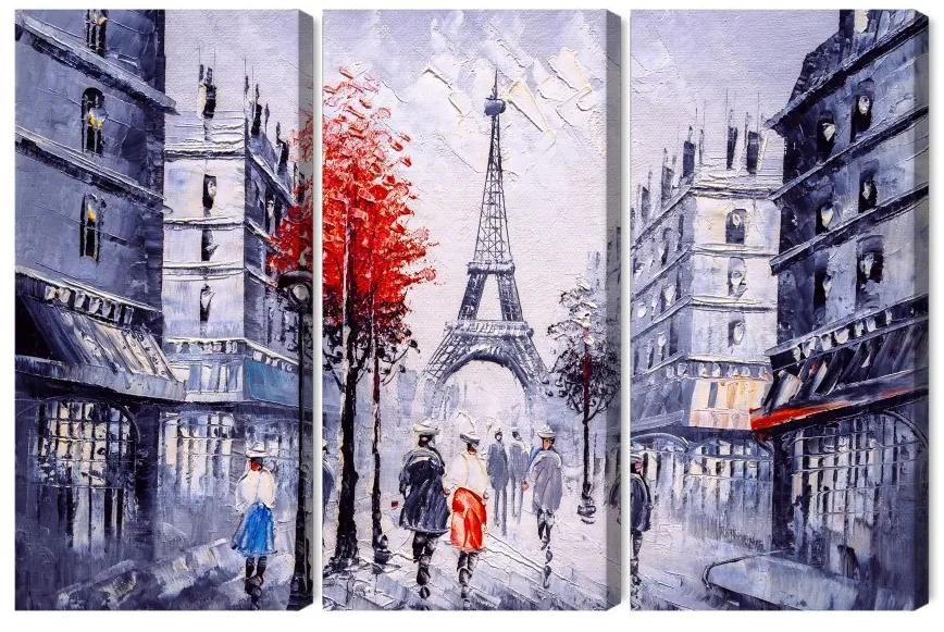Vícedílný obraz Pohled Na Pařížskou Ulici Jako Namalovanou Nedostatek Nedostatek Přírodní plátno 180x120