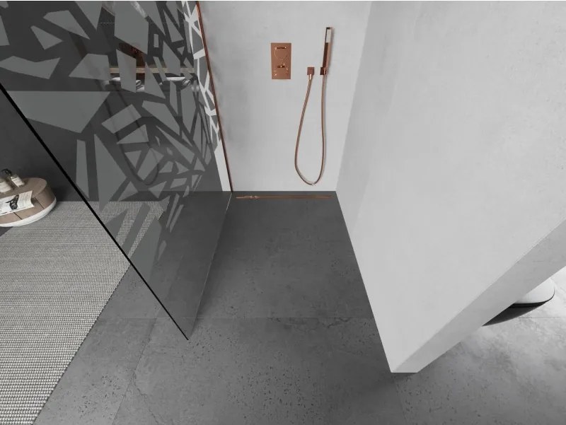 Mexen Kioto L, sprchová zástěna Walk-In 100 x 200 cm, 8mm čiré sklo bílý vzor, růžové zlato profil, 800-100-103-60-85