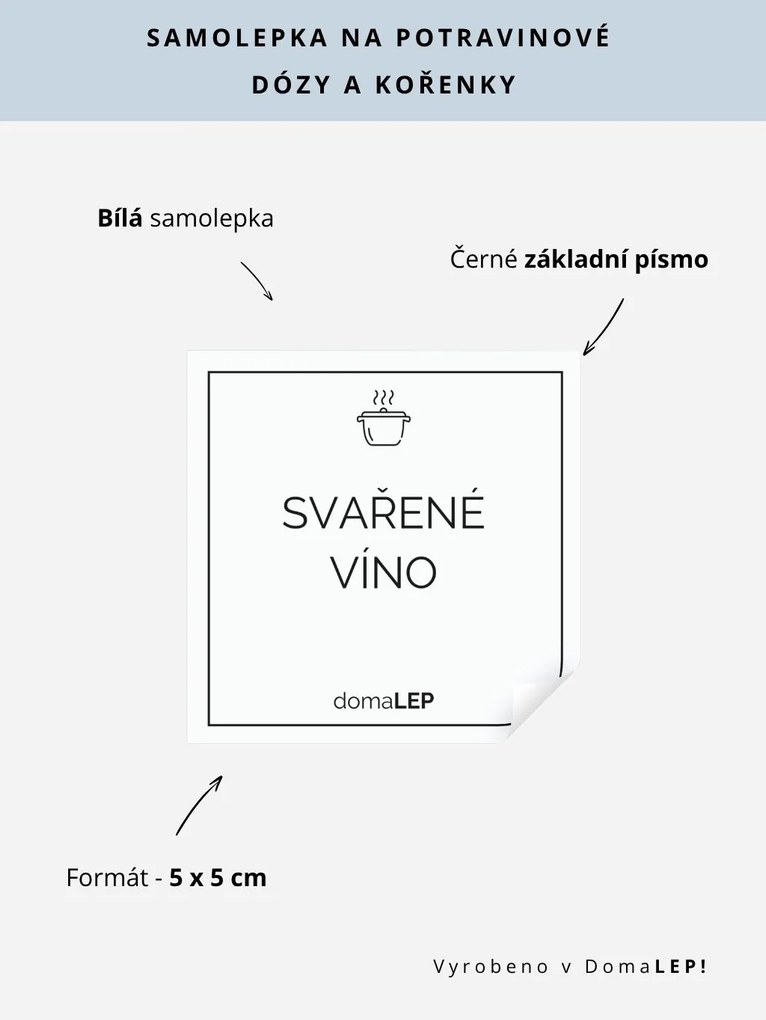 Samolepka na kořenky SVAŘENÉ VÍNO bílá 5 × 5 cm základní písmo
