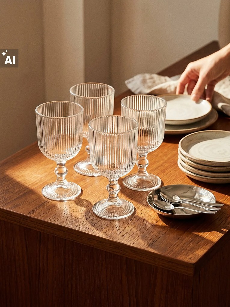 Sinsay - Rýhované sklenice na stopce 4 pack - clear