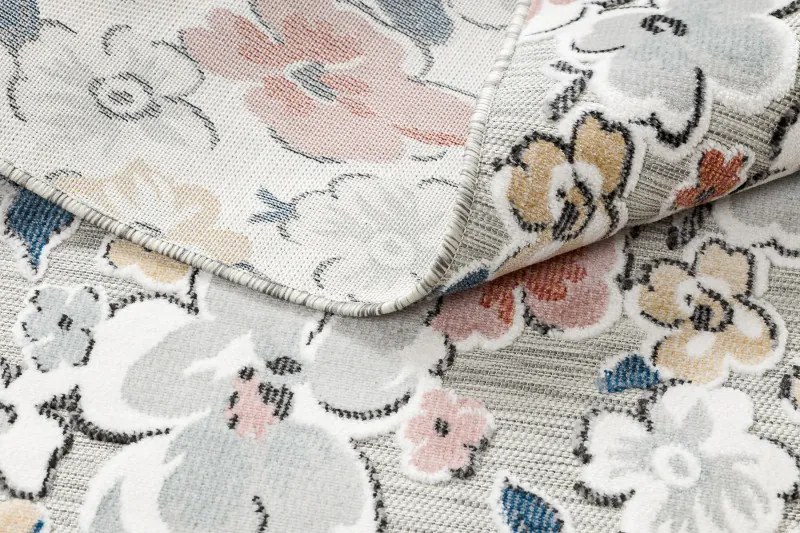 Dywany Łuszczów, Kusový koberec Botanic 65239 flowers grey – na ven i na doma, 117x170, vícebarevná, chodba / předsíň