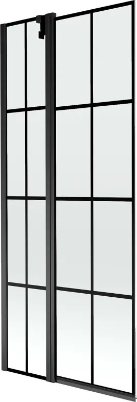 Mexen Flip, 1-křídlová vanová zástěna 80 x 150 cm, 6 mm čiré sklo-černý vzor, černý profil, 894-080-101-70-77