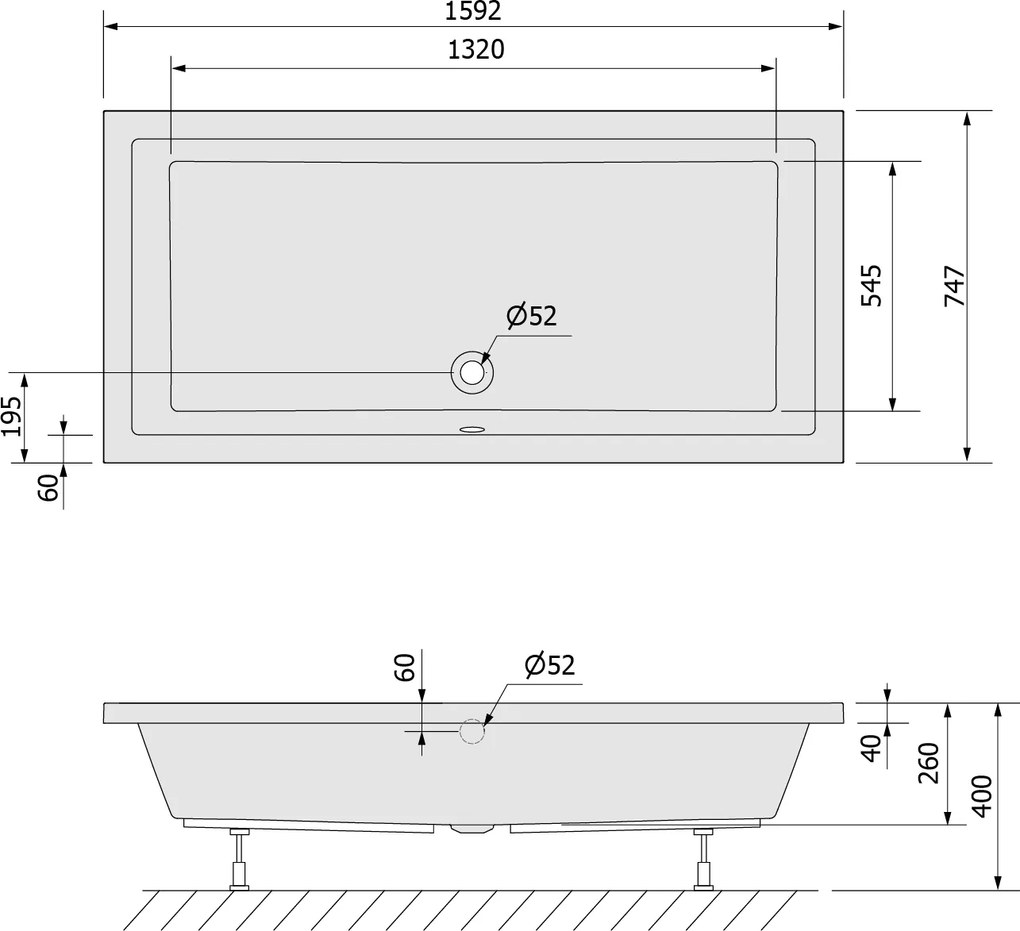 Polysan DEEP 160 x 75 x 26 cm 72387 sprchová vanička s konstrukcí hluboká
